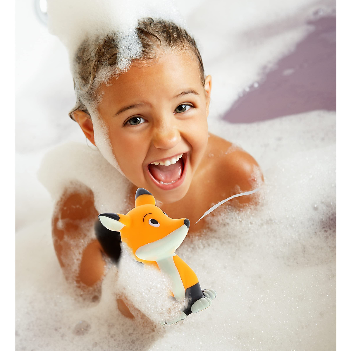DolliBu Fox Bath Buddy Squirter - Floating Orange Fox Rubber Bath Toy, Fun Water Squirting Bathtime Play For Toddlers, Cute and Soft Wild Life Animal Toy For The Bathtub, Beach & Pool for Girls & Boys