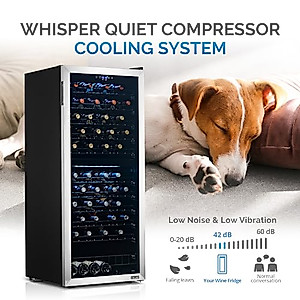 NewAir Freestanding 98 Bottle Dual Zone Compressor Wine Fridge with Low-Vibration Ultra-Quiet Inverter Compressor, Adjustable Racks and Exterior Digital Thermostat