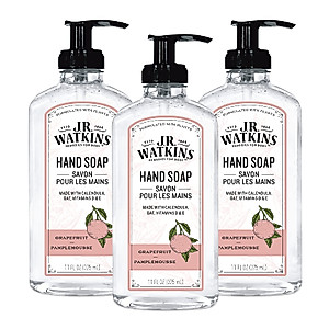 J.R. Watkins Gel Hand Soap For Bathroom or Kitchen, Scented, USA Made And Cruelty Free, 11 Fl Oz, Grapefruit, 3 Pack