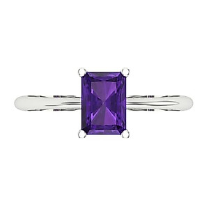 Clara Pucci 1.0 ct Radiant Cut Solitaire Natural Purple Amethyst Engagement Bridal Promise Anniversary Ring 18K White Gold Size 3.5
