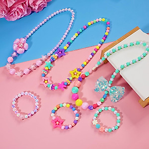 PinkSheep Kids Classic Jewelry, 6 Sets of Beaded Necklaces and Bracelets for Girls, Favors Bags for Girls Jewelry (Classic)