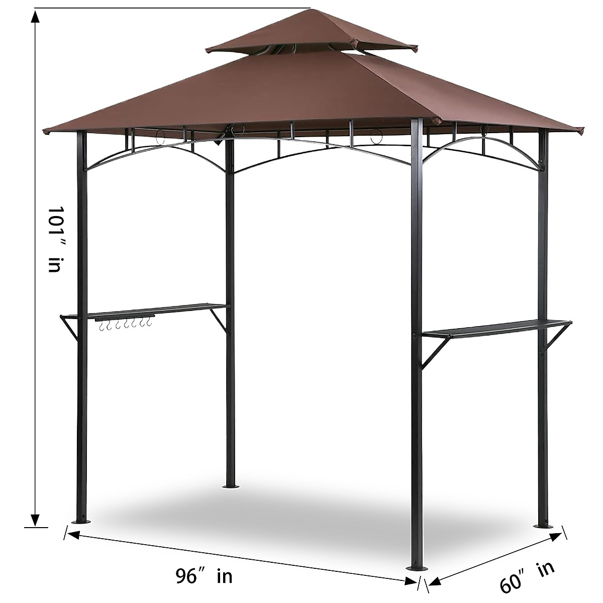 8'×5' Grill Gazebo, Outdoor BBQ Gazebo with Double Tier Canopy Roof, Barbeque Gazebo with 2 Shelves