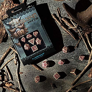 Q-Workshop Dwarven Beige & Burgundy RPG Ornamented Dice Set 7 Polyhedral Pieces