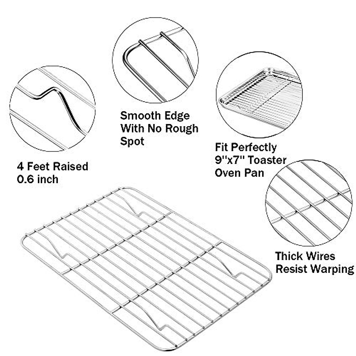 P&P CHEF Baking Rack Pack of 2, Stainless Cooling Rack for Cooking Baking Roasting Grilling Drying, Rectangle 8.6'' x 6.2'' x0.6'', Fits Small Toaster Oven, Oven & Dishwasher Safe