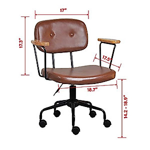 GIA Adjustable Swivel Chair with Armrests and Brown Vegan Leather Seat