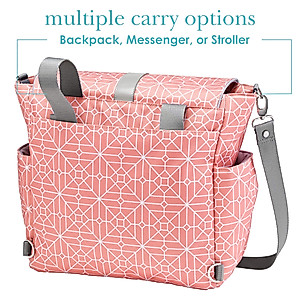 JJ Cole - Backpack, Gender Neutral Large Capacity Diaper Bag, Multifunctional, Stylish, with Stroller Clips and Changing Pad, Coral Tile