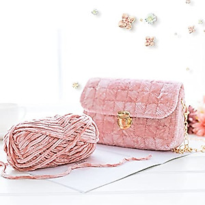 2 Roll Yarn for Knitting Crochet, Velvet Yarn Knitting Yarn Fabric Cloth for DIY Craft Handmade Velvet Coarse Wool Scarf Thread New Year Christmas Gift - Bean Pink, 175 Yards
