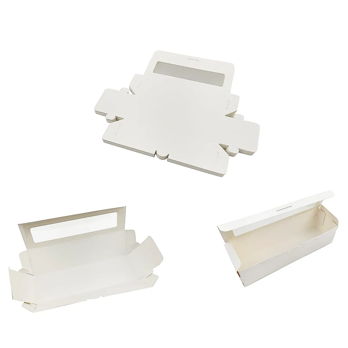 Chneeu 30 Pack Macaron Boxes Macaron Packaging Box with Window Long Pastry Cookie Boxes Dessert Boxes Small Treat Boxes Rectangle Cookie Boxes Strawberry Boxes, white