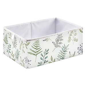 Kigai Storage Basket White Flowers Leaves Foldable Storage Bin 15.8 x 10.6 x 7 Inches Cube Storage Baskets Box for Shelves Closet Laundry Nursery Bedroom Home Decor