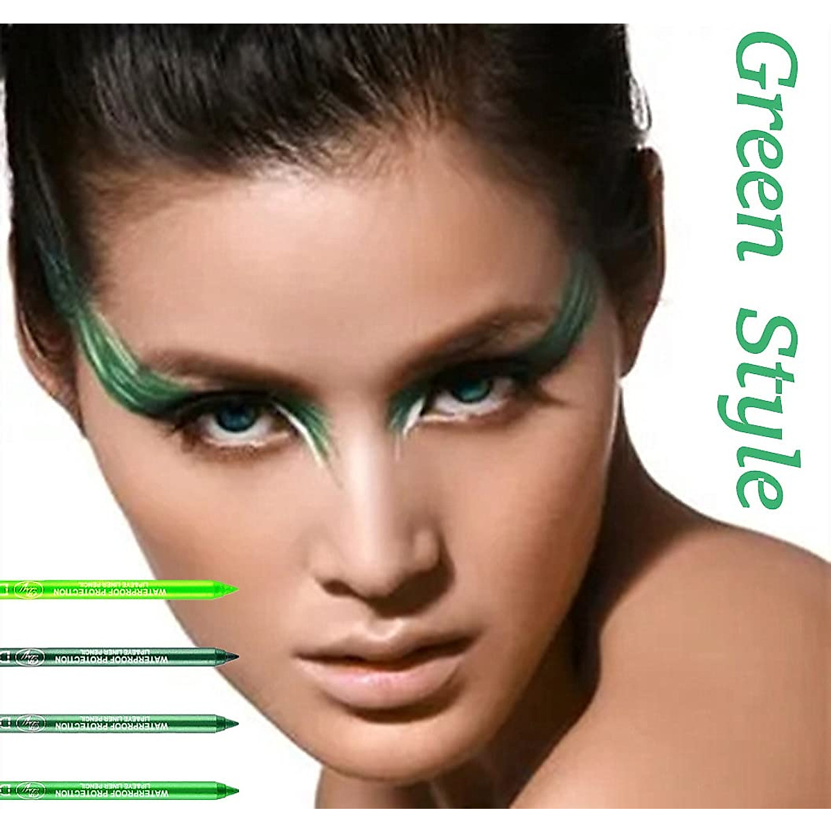 Go Ho 4 Colors Green Eyeshadow Pencil Set,Metallic Eyeliner Pencil Kit Matte&Shimmer Eyeshadow Stick Long Lasting Professional Eye Makeup Colorful Eye Liner for Women