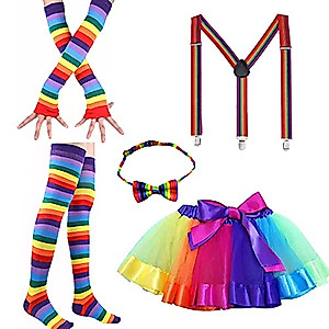 Faylapa 1970s 1980s Fancy Outfits Rainbow Costume Accessories Christmas tutu skirt for Santa Cosplay Christmas decoration Party (Rainbow Tutu)