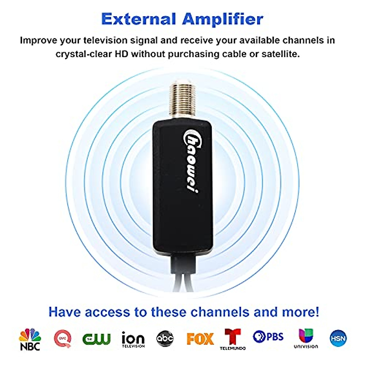 Chaowei High Gain TV Antenna Amplifier Signal Booster for HD TV Antenna with USB Power Supply, Boost Any Passive Antenna up to 50 Miles Range Gain 25dB