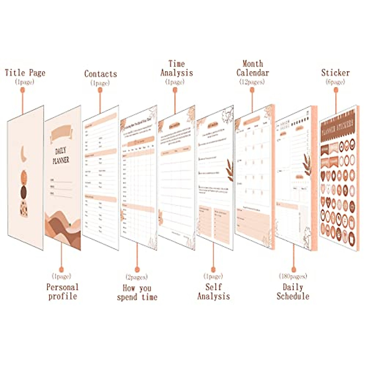 JueNi Daily To Do List Planner Notebook with Stickers (8”x 6”) - 2023 6 Months Undated Task Checklist Academic Planner Journal with Stickers for Time Management- Office Supplies to Organize Appointments & Schedules, Plan Agendas, And Boost Productivity- P