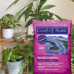Coast of Maine Organic & Natural Bar Harbor Blend Potting Soil - Organic Soil w/Perlite for Enhanced Drainage & Aeration - for Flowers, Herbs & Veggies, Floral Baskets & Container Gardening (1 cu ft)