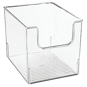 mDesign Modern Plastic Open Front Dip Storage Organizer Bin Basket for Closet Organization - Shelf, Cubby, Cabinet, and Cupboard Organizing Decor - Ligne Collection - 4 Pack - Clear