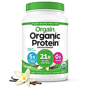 Orgain Organic Vegan Protein Powder, Vanilla Bean - 21g of Plant Based Protein, Low Net Carbs, Gluten Free, Lactose Free, No Sugar Added, Soy Free, Kosher, Non-GMO, 2.03 Lb