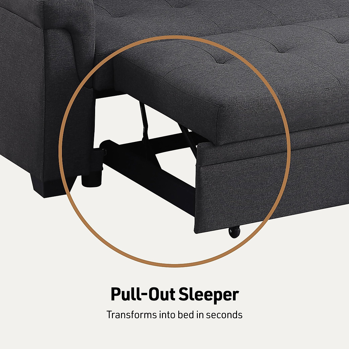 Lilola Home Lucca Dark Gray Linen Reversible Sleeper Sectional Sofa with Storage Chaise