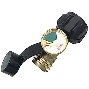 Premium Gauge Master Propane Tank Gauge Gas Meter - Cylinder Gas Level Indicator Adapter - Suitable for All BBQ Grill, RV Camper & Appliances - Type 1 Connection - Includes Cover Cap & Leak Detector
