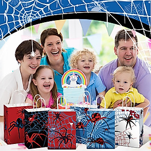 Epakh 24 Pcs Spider Party Favors Bags with Handles Spider Birthday Party Decorations Double Sided Spider Web Printed Goodie Candy Bags for Kids Boys Spider Party Favors(Black, Red, blue,Classic)