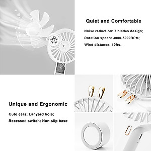 Mini Fan Handheld Fan, 3 in 1 Small Fan with 7 Colors LED Lights, 3 Adjustable Speeds, Rechargeable Battery Operated Fan for Kids, Girls and Women Outdoors or Home Office Use.