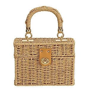 So'each Women's Handbag Wicker Square Crossbody Rattan Bag Boho Crossbody Bag Beige
