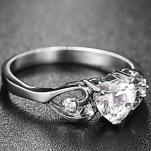 Jude Jewelers Stainless Steel Heart Shaped Stone Solitaire Style Wedding Engagement Proposal Ring (Silver, 9)