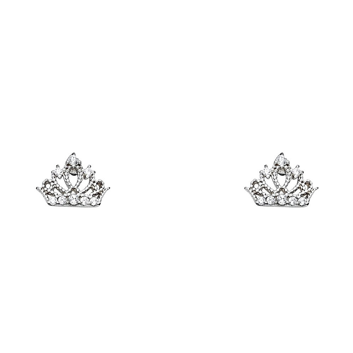 14k White Gold Crown Stud Earrings with Screw Back