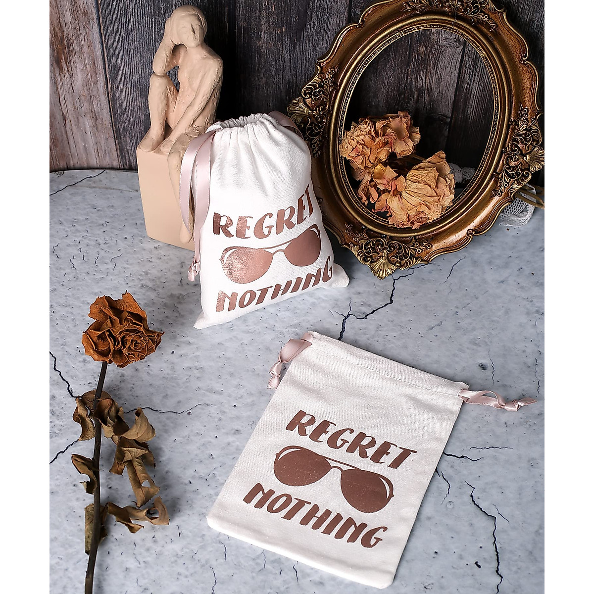 Cytdkve Rose Gold Foil Wedding Favors Bachelorette Party Favor Drawstring Bags, Hangover Recovery Kit Bags for Bridesmaid Gifts (10 Pieces, White, 5 x 7 Inch)