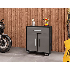 Manhattan Comfort Eiffel Garage Work Station Set of 3 in Matte Black and Gray