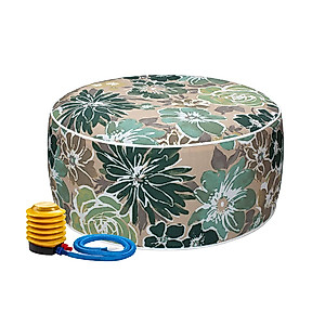 Magpie Fabrics Inflatable Stool Ottoman Pouf D20 xH9, Outdoor Round Footrest Footstool with Foot Pump, Portable for Patio Garden Travel Camping - Green Floral