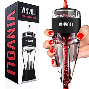 VINVOLI Wine Aerator - New 2023 Luxury Red Wine Aerator Decanter with Unique Three-Stage Aeration, Pourer, Wine Sediment Filter, No-Drip Stand - Quality and Convenience for Wine Lovers and Sommeliers