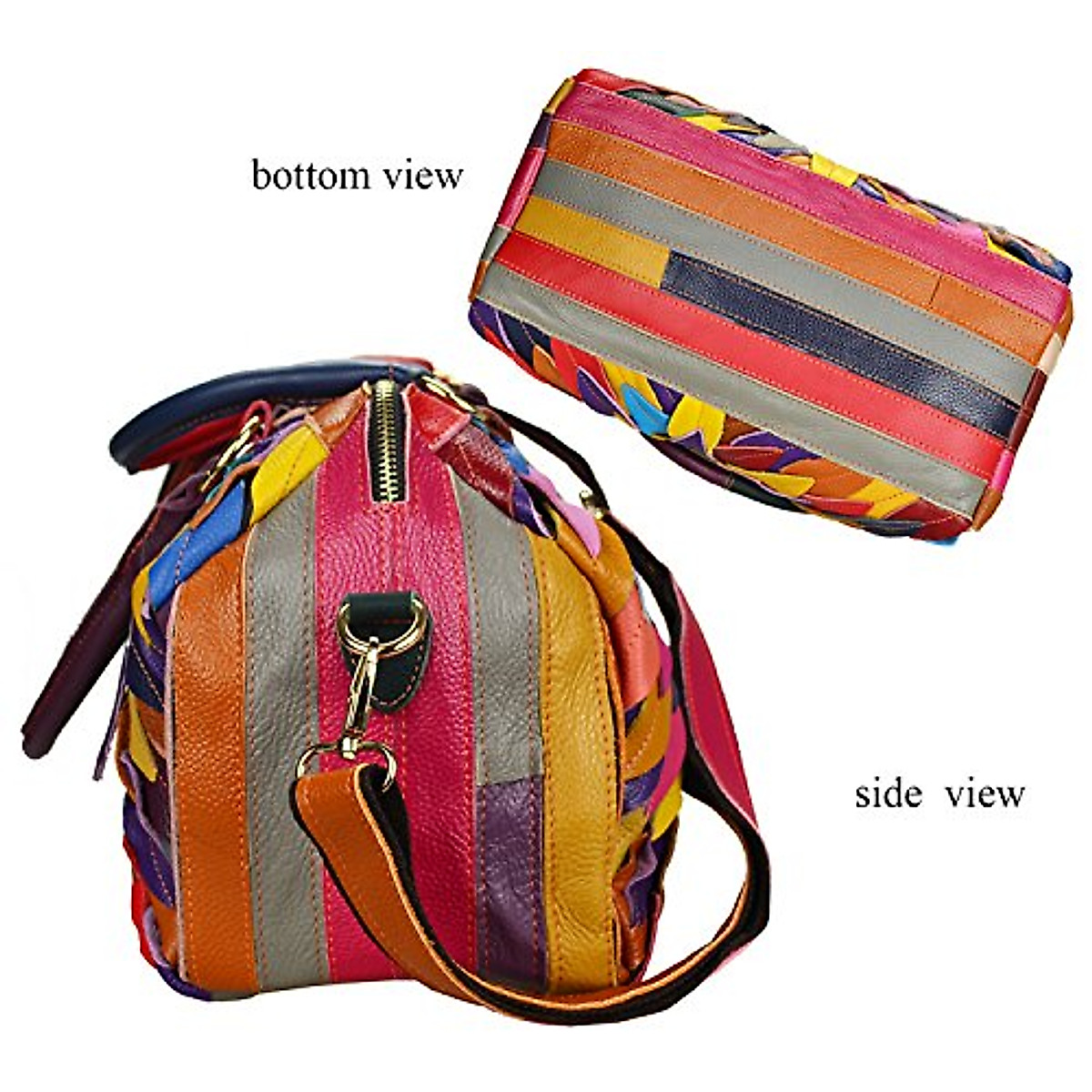 Sibalasi Women’s Multicolor Boston Bag Colorful Tote Leather Bag Unique Genuine Leather Handbag Designer Purse (Leaves)