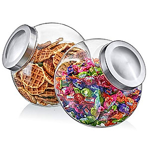 Amazing Abby - Sweet Caroline - 2-Pack 75-Ounce Plastic Candy Jar with Stainless Steel Lid, Cookie Jar, Apothecary Jar, BPA-Free, Shatter-Proof, Great for Candy Buffet, Decorative Display, and More
