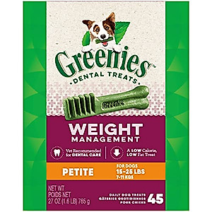 GREENIES Weight Management Petite Natural Dog Dental Care Chews Weight Control Dog Treats, 27 oz. Pack (45 Treats)