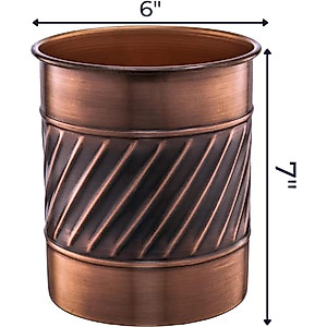 Monarch Abode Handcrafted Wave Embossed Large Metal Kitchen Countertop Utensil Holder Crock Caddy, Antique Copper Finish