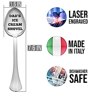Weenca Gifts For Dad, Fathers Day Gift Engraved Spoon Dad's Ice Cream Shovel, Gifts for Men Who Have Everything, Emotional Dad Gifts, Dad Birthday Gift, Made in Italy Stainless Steel Ice Cream Spoon