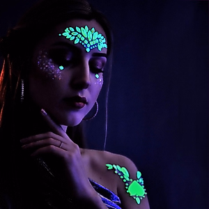 Meredmore 8Sets Glow in the Dark Face Gems Jewels Rave Noctilucent blacklight UV Body Stickers Luminous tattoos mermaid accessories pasties makeup for Women Halloween Festival