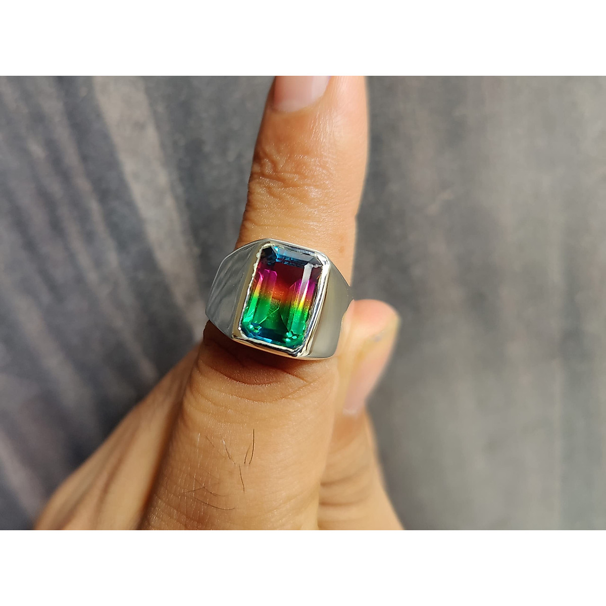 Tourmaline Signet Ring, Watermelon Tourmaline Ring, 925 Solid Sterling Silver, Copper Ring, Mens Ring, Women Ring, Statement Ring, Promise Ring, Gift for Partner (925 Solid Silver, 12)