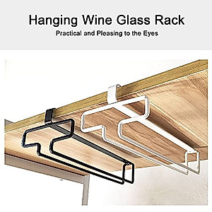 LINFIDITE Wine Glass Holder 2PCS Stemware Rack Hanger Under Cabinet Wine Glass Rack Kitchen Hanging Glass Storage Rack Organizer,Black