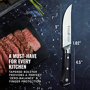 Cutluxe Steak Knives Set of 4, Straight Edge Steak Knife Set – Forged High Carbon German Steel, Full Tang, Ergonomic Handle Design – Artisan Series