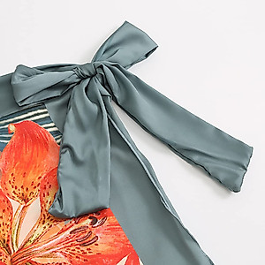 Women's One Piece Swimsuit with Cover up Beach Skirt Retro Floral Printed Swimsuit Bathing Suit Ruffle V-neck Monokini Swimwear Sarong Coverups Two Piece Bikini Set Beachwear Light Apricot Floral L