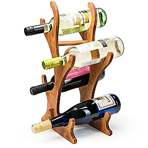 ROSTMARYGIFT Rostmary - Wooden Tabletop Wine Rack - 4 Bottles Horizontal Storage - Foldable Rustic Wine Holder - Elegant Wine Display Stand Countertop for Kitchen, Bar, Cabinets