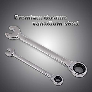 Egofine 18pc Metric Wrench Set, 6 mm - 24 mm Chrome Vanadium Steel Ratcheting Wrench Set with a Roll Up Storage Bag