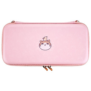 eXtremeRate PlayVital Pink Cute Carrying Case for Nintendo Switch Lite, Thumb Grip Caps + Kitten & Chicken Slim Travel Case for Switch Lite, Portable Hardshell Girl Storage Bag Game Accessories