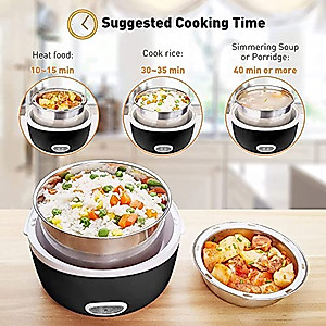 Thousanday Electric Lunch Box- 110V 200W Removable Stainless Steel Food Heating Rice Cooker - with Bowl, Plate, Measuring Cup (Black)