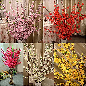 5Pcs Spring Peach Blossom Cherry Plum Bouquet Branch Silk Flower,Artificial Flowers Fake Flower for Wedding Home Office Party Hotel Yard Decoration