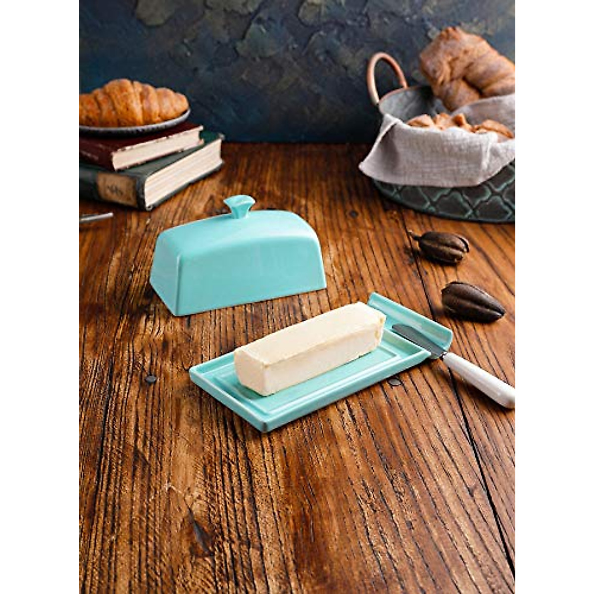 Butter Dish with Lid and Knife Spreader Set - Perfect for East and West Coast Butter, Turquoise - Better Butter & Beyond