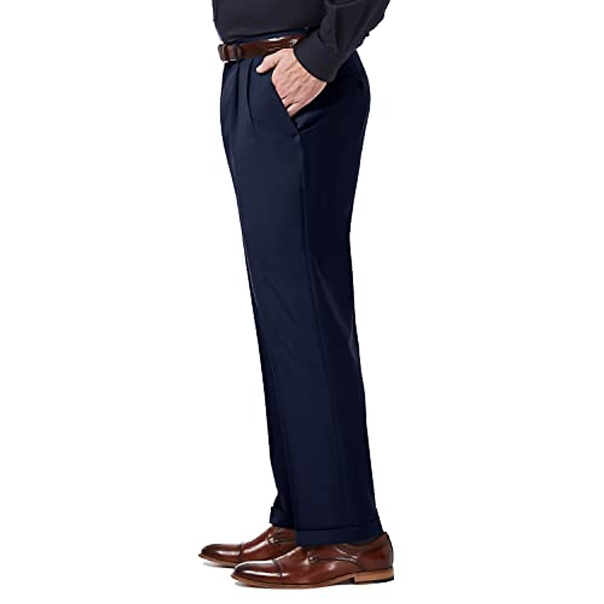 Haggar Mens Premium Comfort Classic Fit Pleat Front Reg. And Big & Tall Sizes Dress Pants, Blue, 40W X 30L US