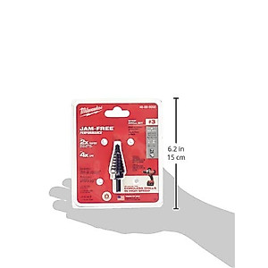 Milwaukee Electric Tool 48-89-9203 Step Drill Bit, 1/4-3/4 Hole ", 3, 9 Hole Steps, 1/16" D Step, 2 Flutes, 3/8" 3-Flat Shank