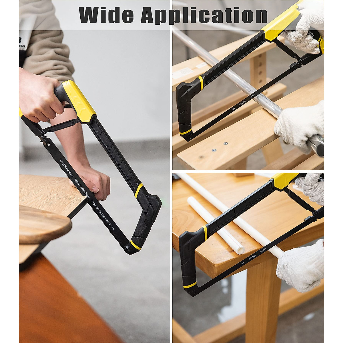 DOWELL Hacksaw Frame Set Heavy Duty Handsaw 12-inch 10-inch 6-inch Mini Hacksaw Hand Saw 8 Extra Blades Multi-function for Metal Wood PVC Pipes